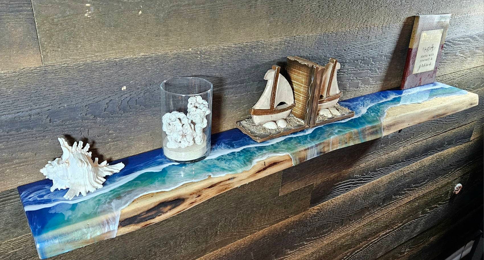 Live Edge Wood Shelf With Ocean Resin Waves: Floating Beach Decor - Etsy