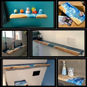 Live Edge Wooden Shelf With Beach Ocean Resin Waves / Wood and Epoxy ...