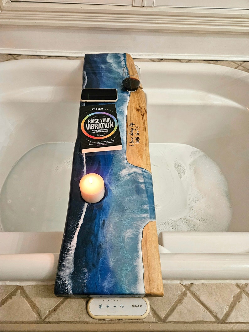 Free Engraved Personalized Bath Caddy, Custom Bathtub Tray, Beach Resin ...