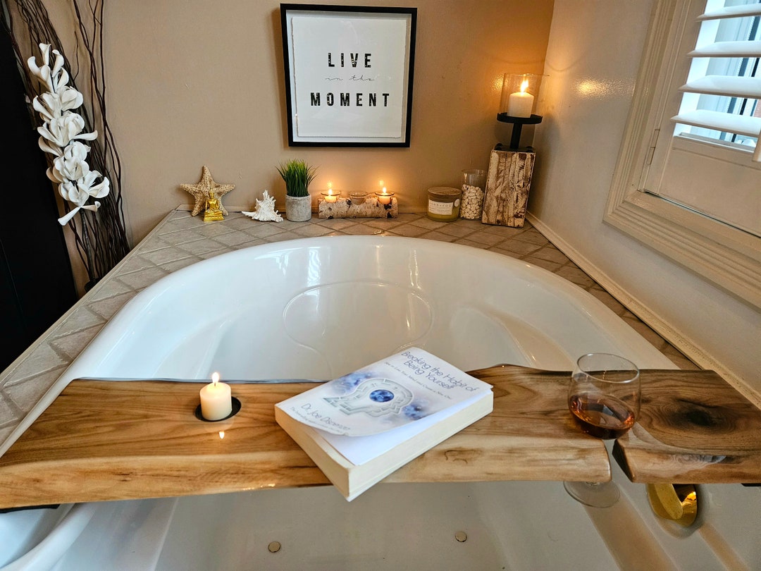 Live Edge Epoxy Resin Bath Caddy / Tub Tray / Rustic Bath Board ...