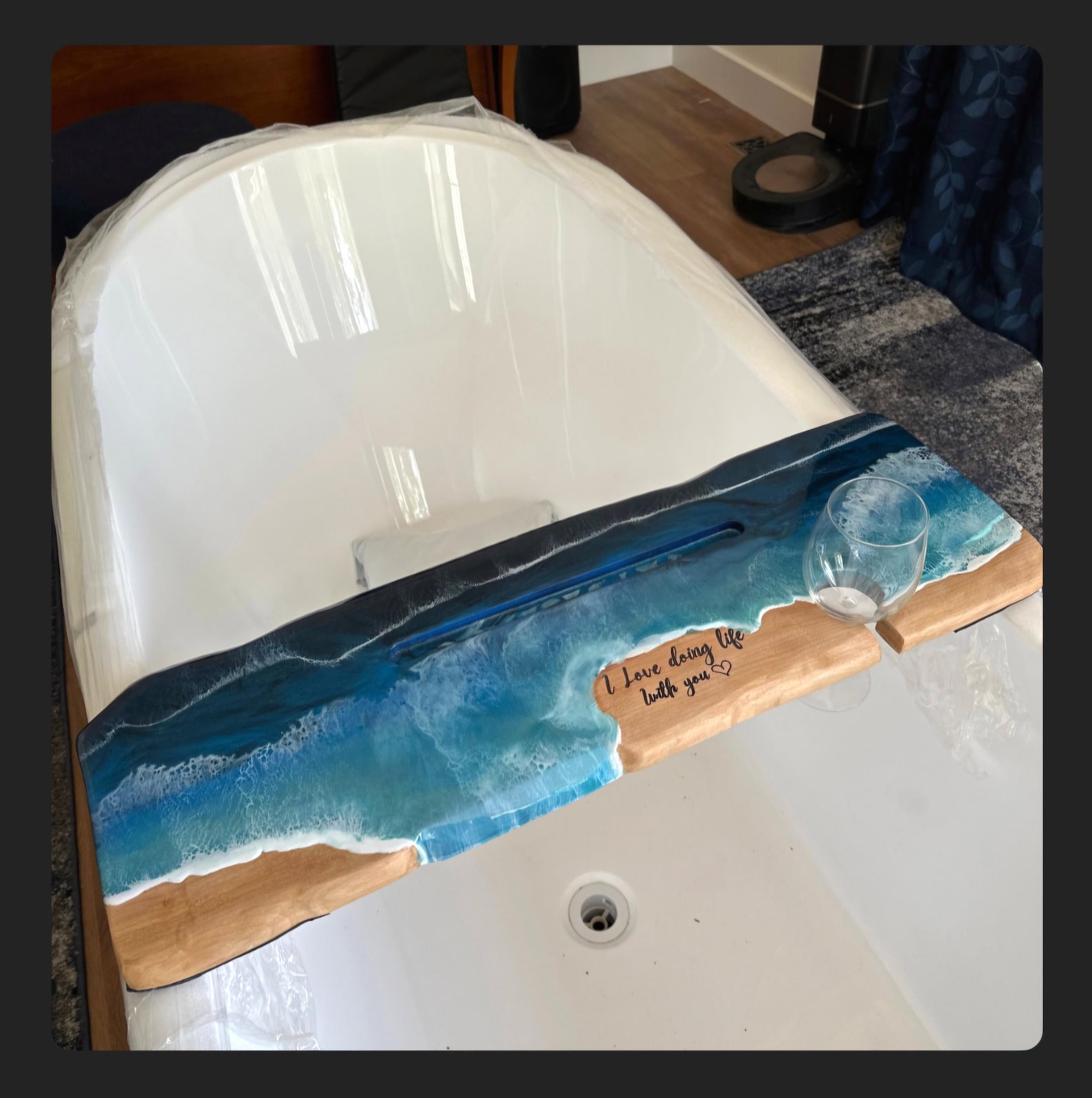 Free Engraved Personalized Bath Caddy, Custom Bathtub Tray, Beach Resin ...