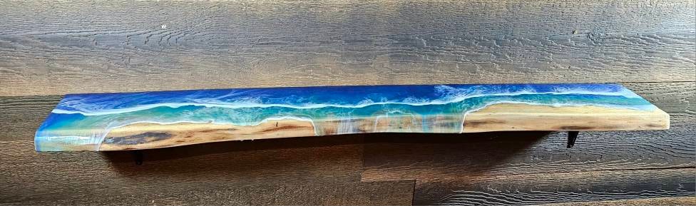 Live Edge Wooden Shelf With Beach Ocean Resin Waves / Wood and - Etsy