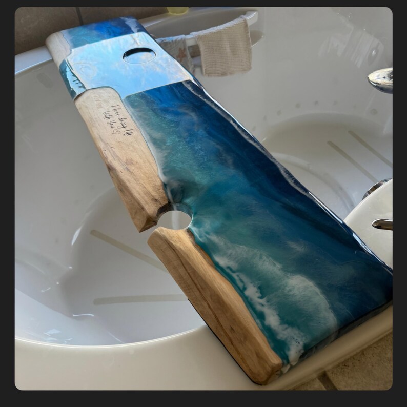 Free Engraved Personalized Bath Caddy, Custom Bathtub Tray, Beach Resin ...