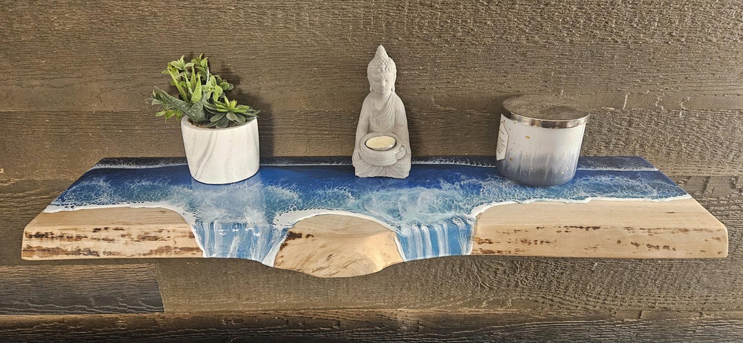 Handmade Beach Epoxy Shelf: Ocean Waves Floating Wooden Shelf - Etsy