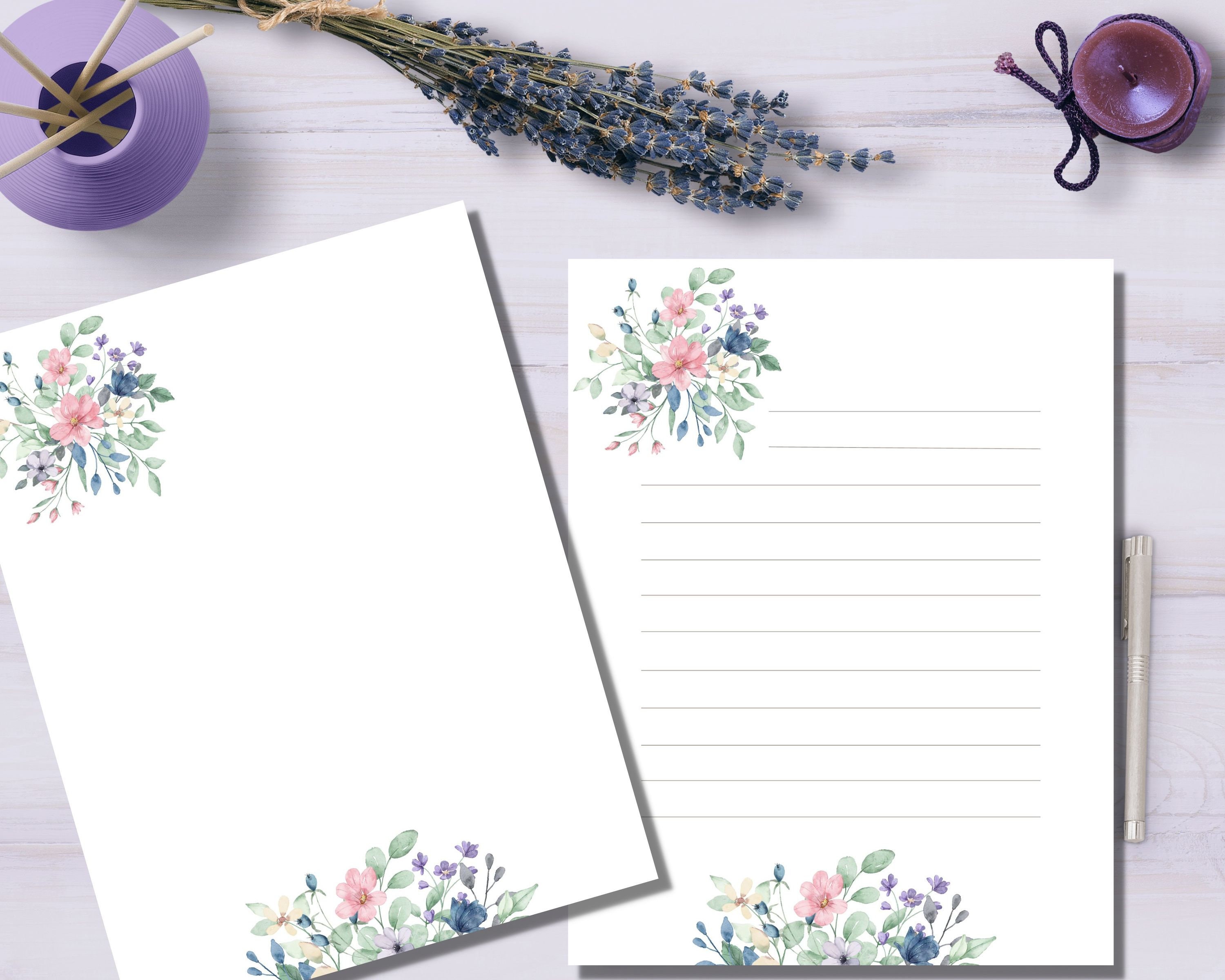 Printable Watercolor Floral Writing Paper, Wild Flower, Floral Letter ...