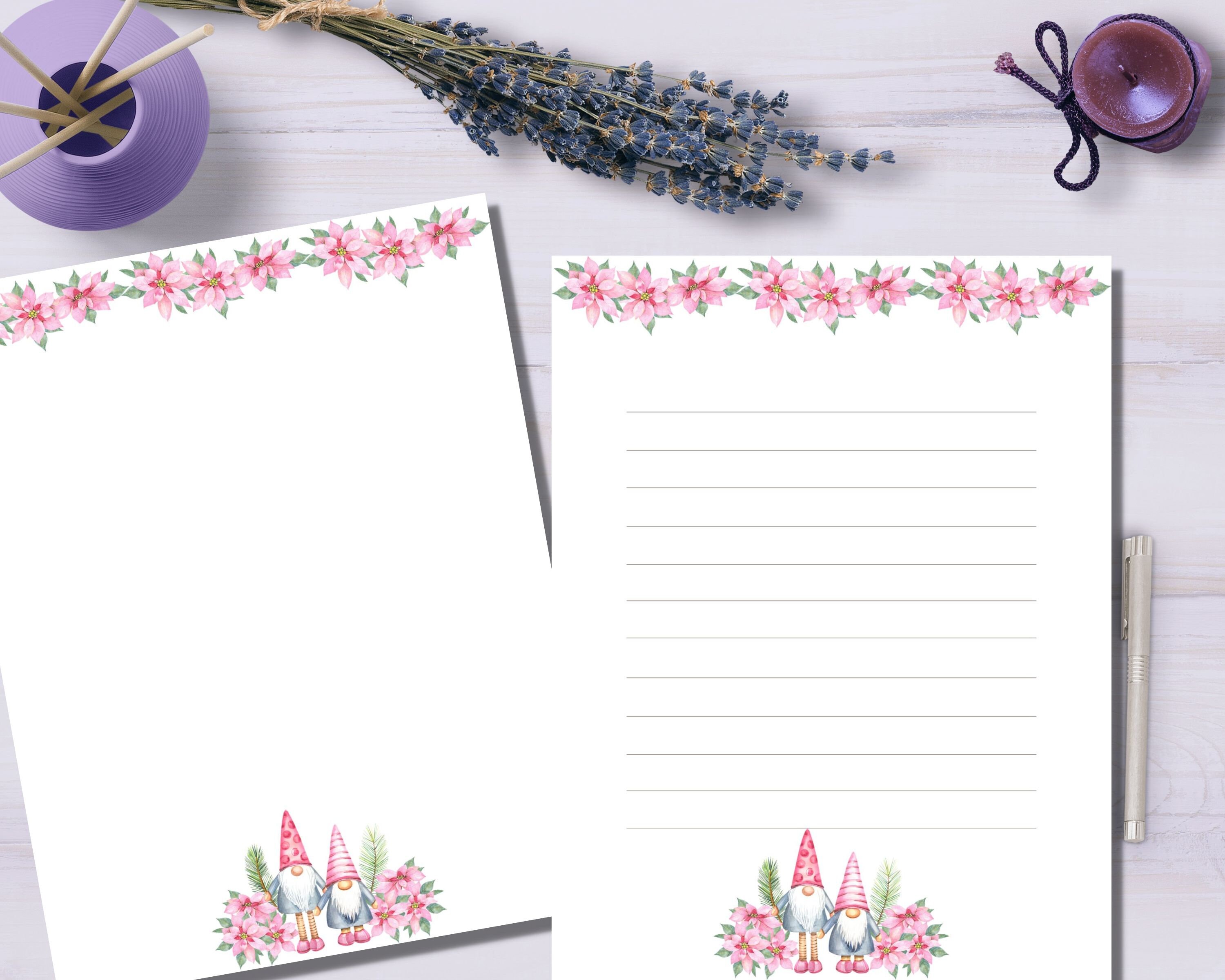 Christmas Gnome Letter Paper Printable, Gnome Writing Paper, Journal ...