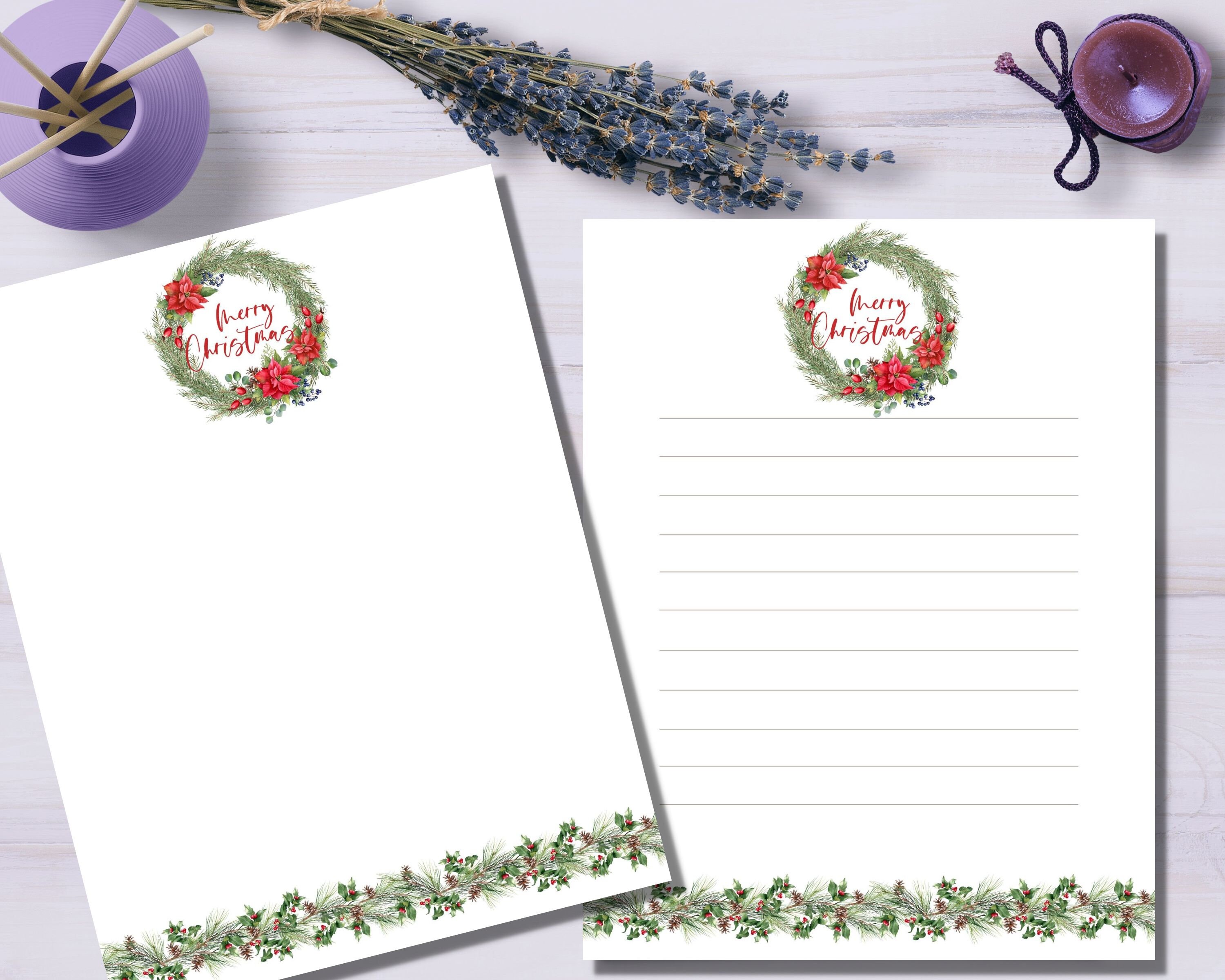 PRINTABLE Christmas Wreath Letter Paper, Holiday Writing Paper, Journal ...