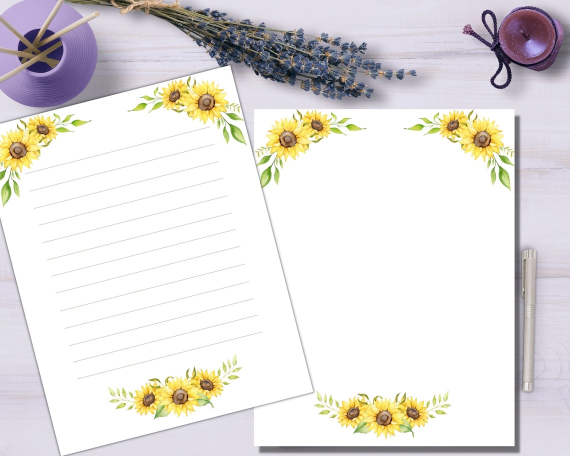 Sunflowerprintable Letter Paper, Sunflower Writing Paper, Sunflower ...