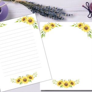 Sunflowerprintable Letter Paper, Sunflower Writing Paper, Sunflower ...