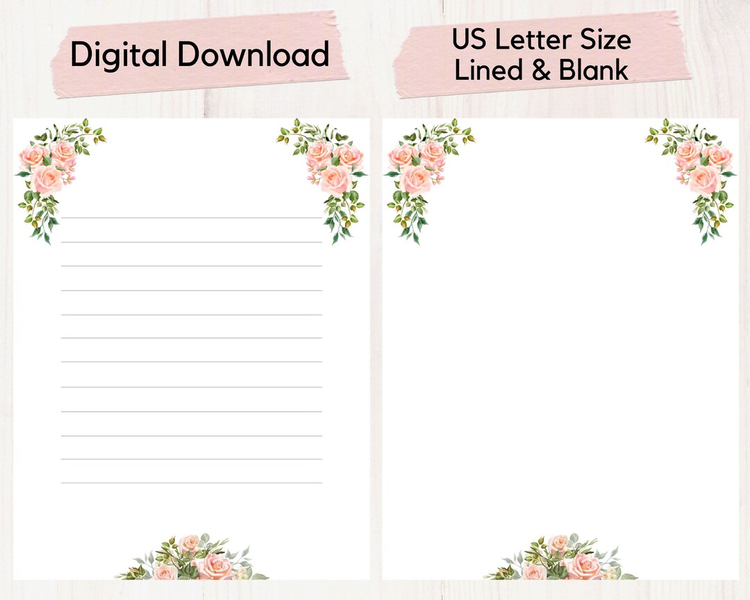 Printable Pink Rose Writing Paper, Blush Rose Letter Paper, Floral ...