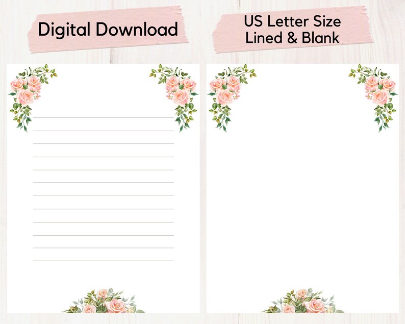 Printable Pink Rose Writing Paper, Blush Rose Letter Paper, Floral ...