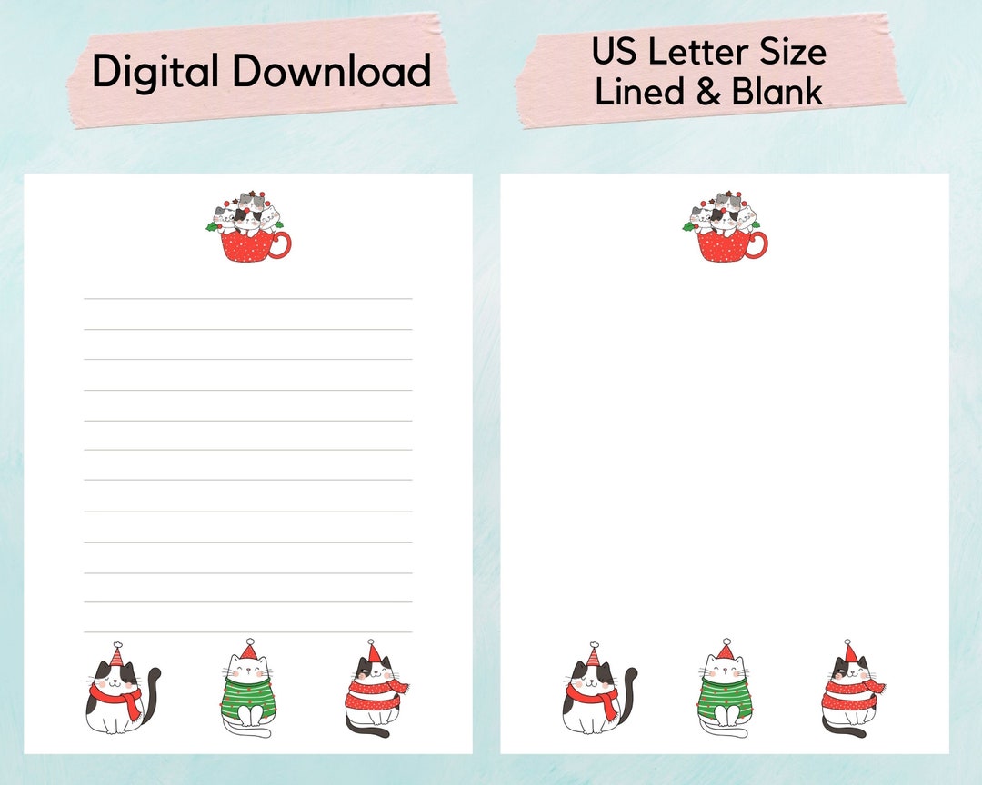 Meowy Catmas Printable Letter Paper, Cute Cat Christmas Writing Paper ...