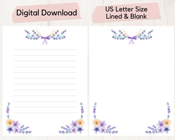 Printable Lavender Writing Paper Lavender Letter Paper | Etsy