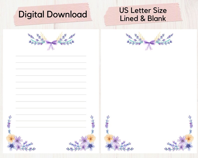 Printable Lavender Writing Paper Lavender Letter Paper | Etsy