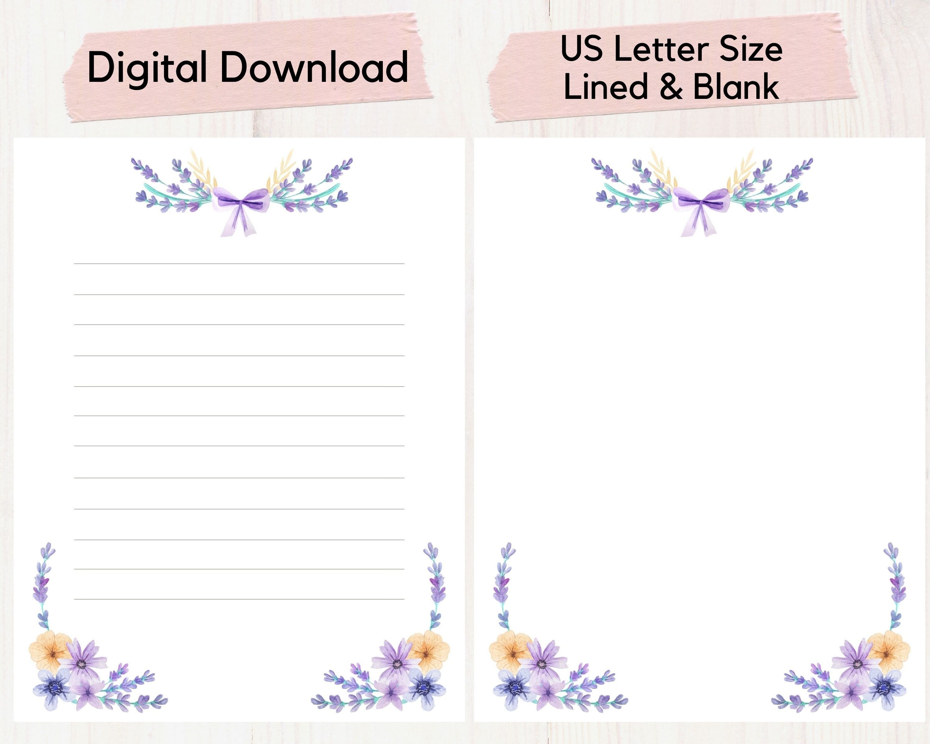 Printable Lavender Writing Paper, Lavender Letter Paper, Floral Paper ...