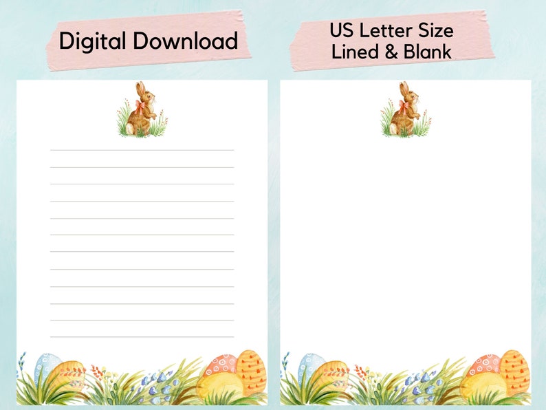 Easter Bunny Printable Letter Paper, Easter Writing Paper, Easter Eggs ...