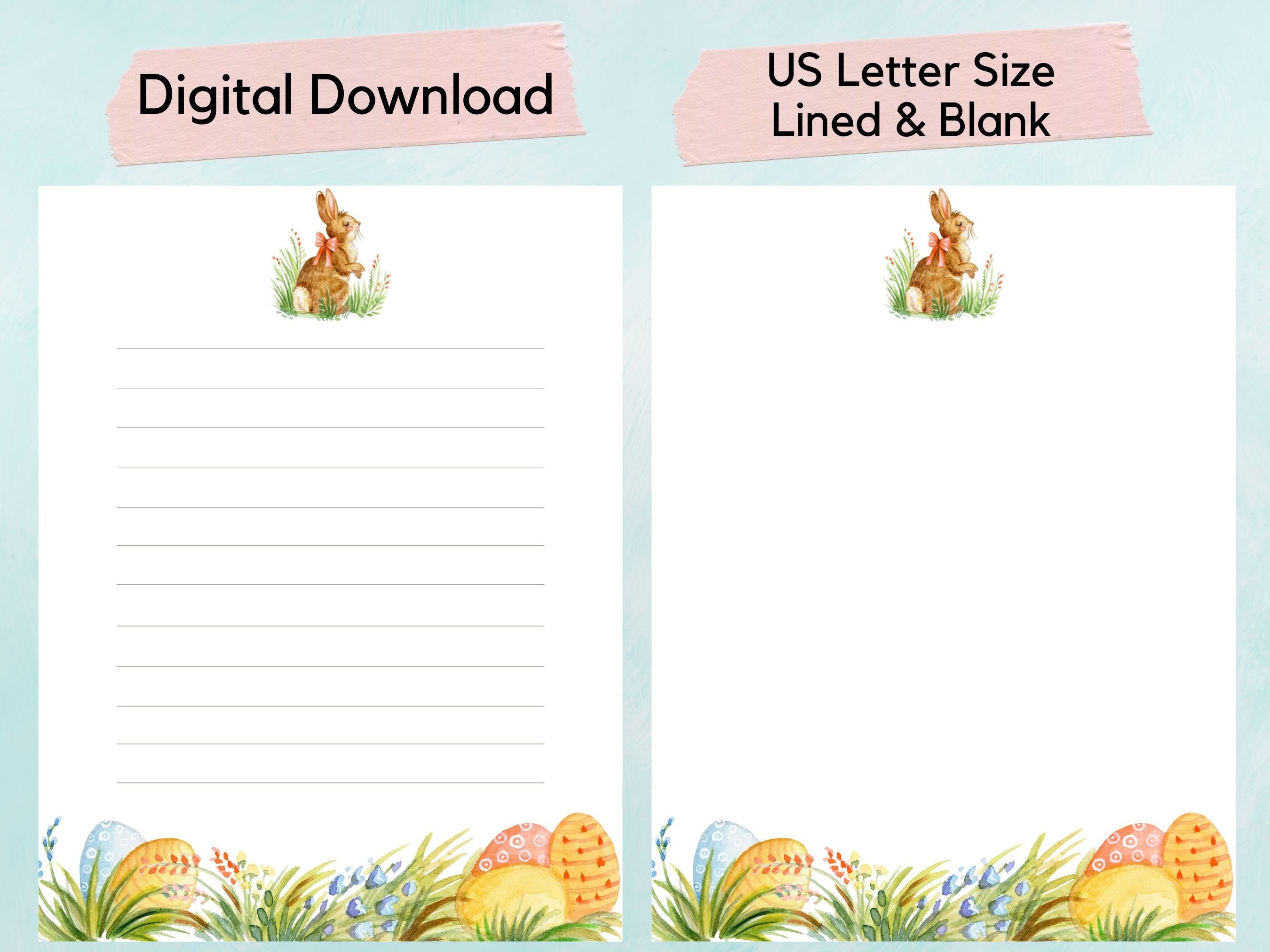Easter Bunny Printable Letter Paper, Easter Writing Paper, Easter Eggs ...