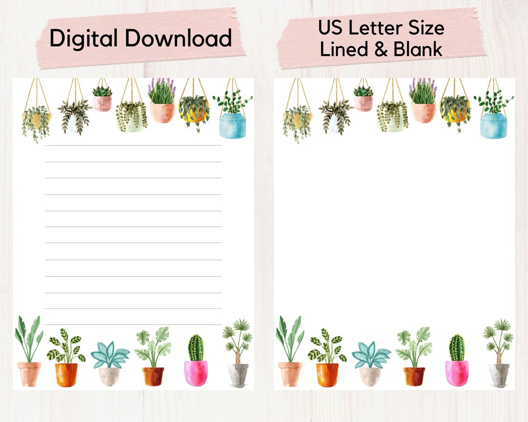 Potted Plant Printable Letter Paper, House Plants, Succulents, Writing ...