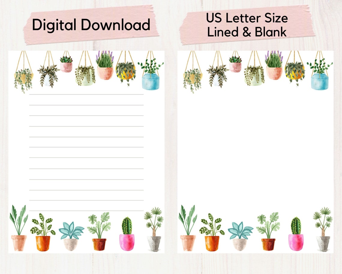 Potted Plant Printable Letter Paper, House Plants, Succulents, Writing ...