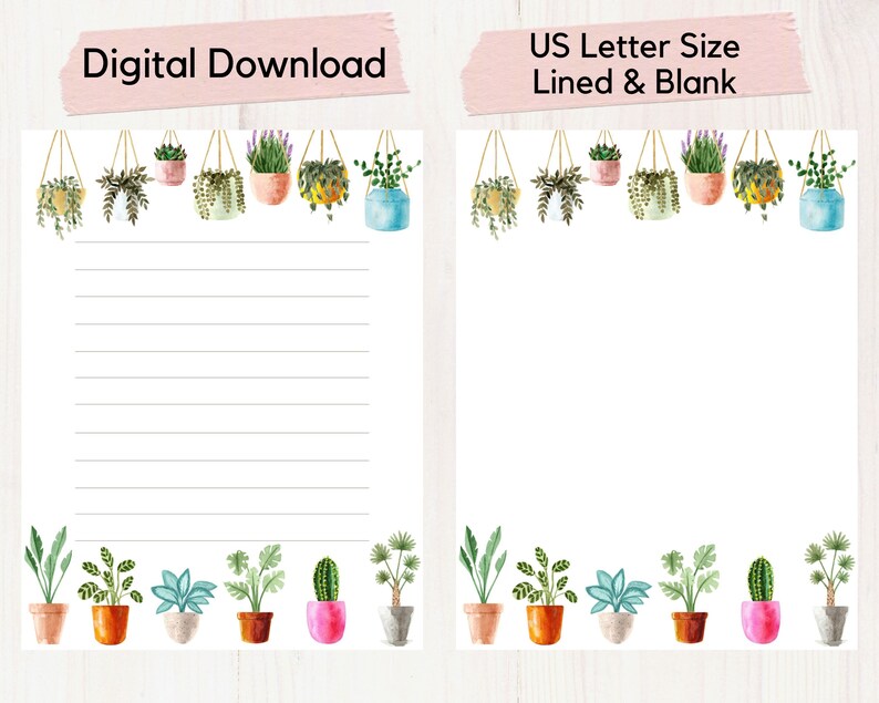 Potted Plant Printable Letter Paper, House Plants, Succulents, Writing ...