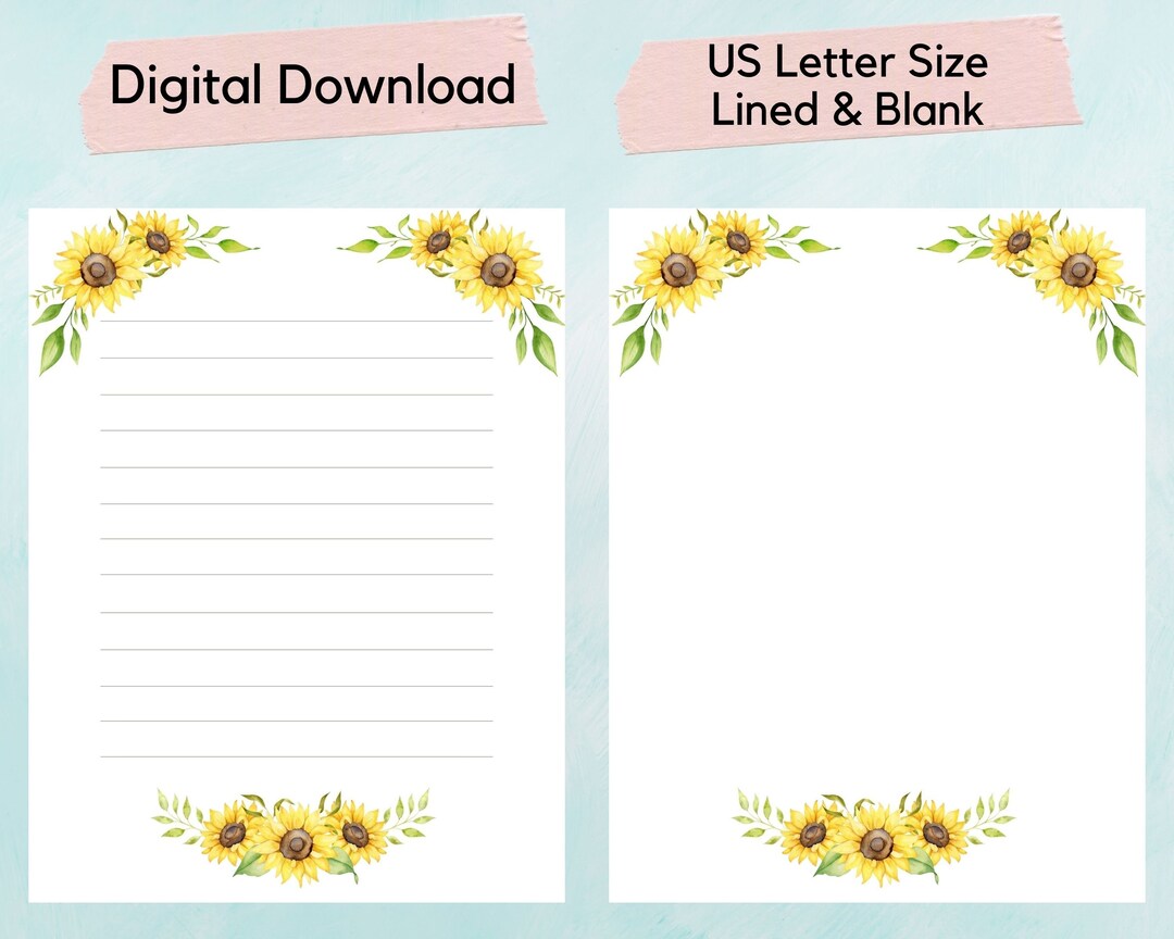Sunflowerprintable Letter Paper, Sunflower Writing Paper, Sunflower ...