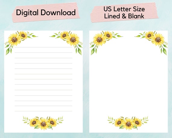 Sunflowerprintable Letter Paper Sunflower Writing Paper | Etsy