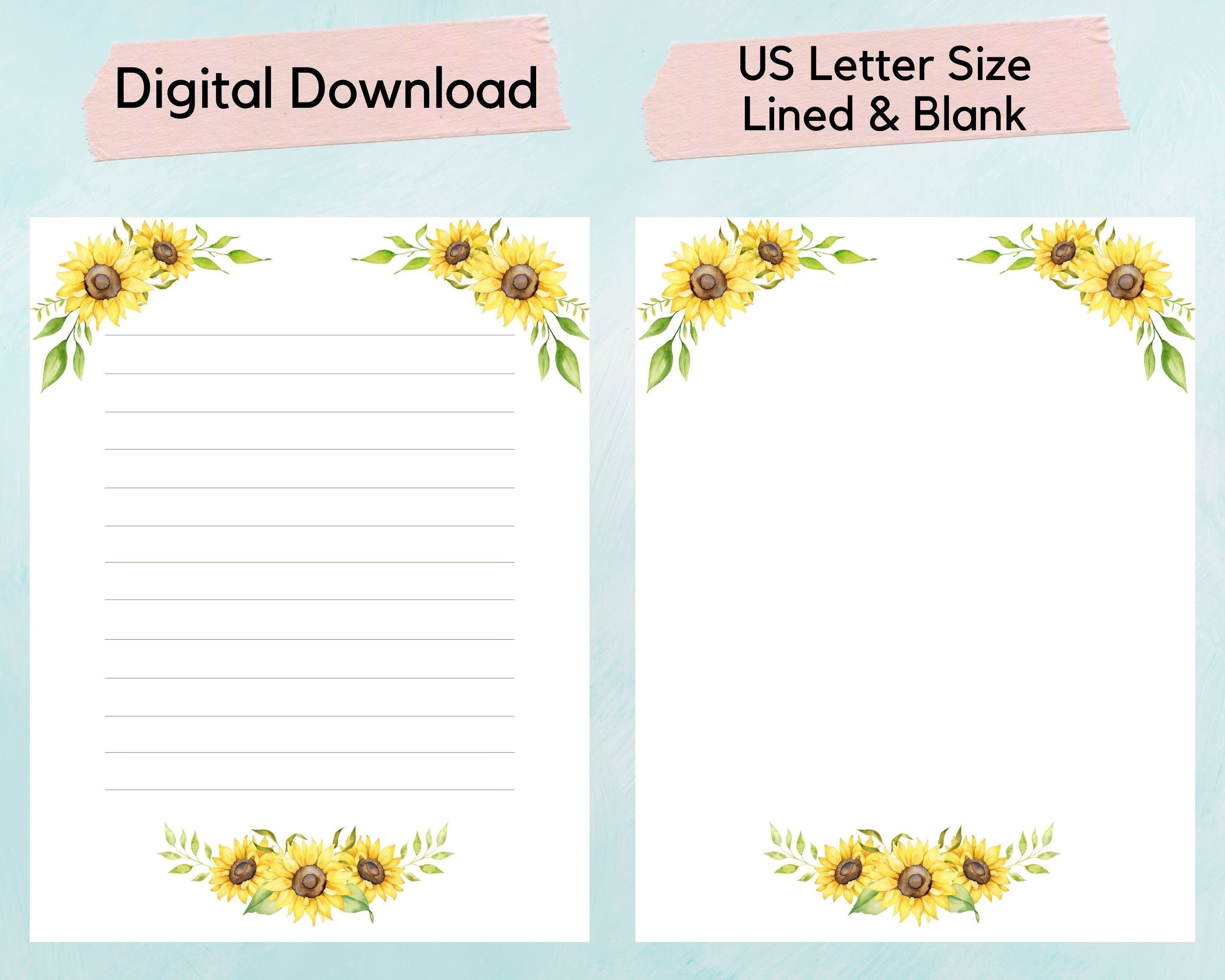 Sunflowerprintable Letter Paper, Sunflower Writing Paper, Sunflower Journal Page, Writing Sheet ...