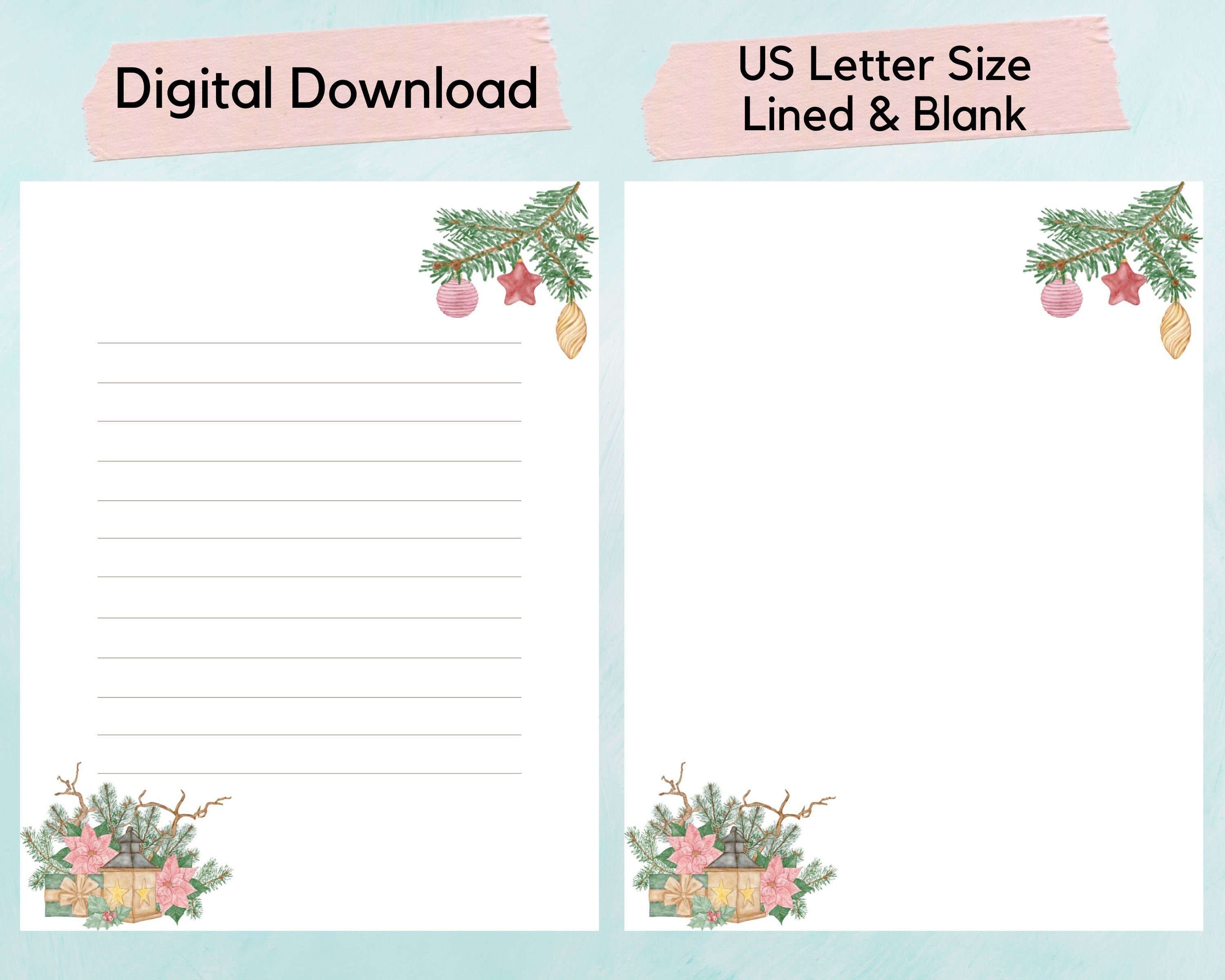 Printable Christmas Decor Letter Paper, Holiday Writing Paper, Journal ...