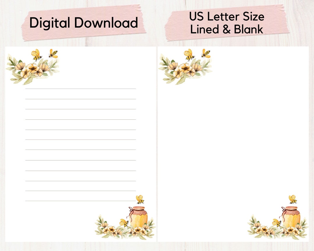 Watercolor Honey Bee Printable Letter Paper, Honey Bee Writing Paper ...