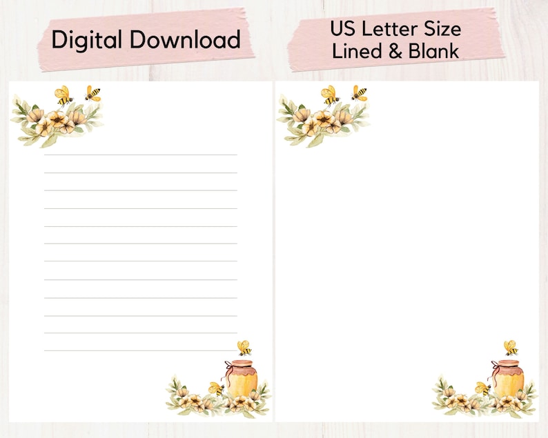 Watercolor Honey Bee Printable Letter Paper, Honey Bee Writing Paper ...