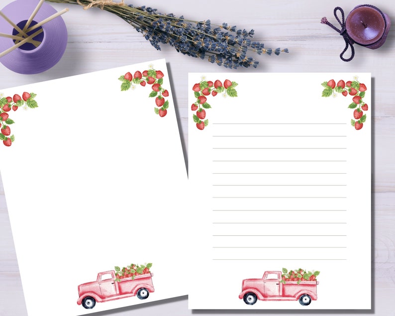Printable Strawberry Writing Paper, Strawberry Letter Paper, Fruit ...