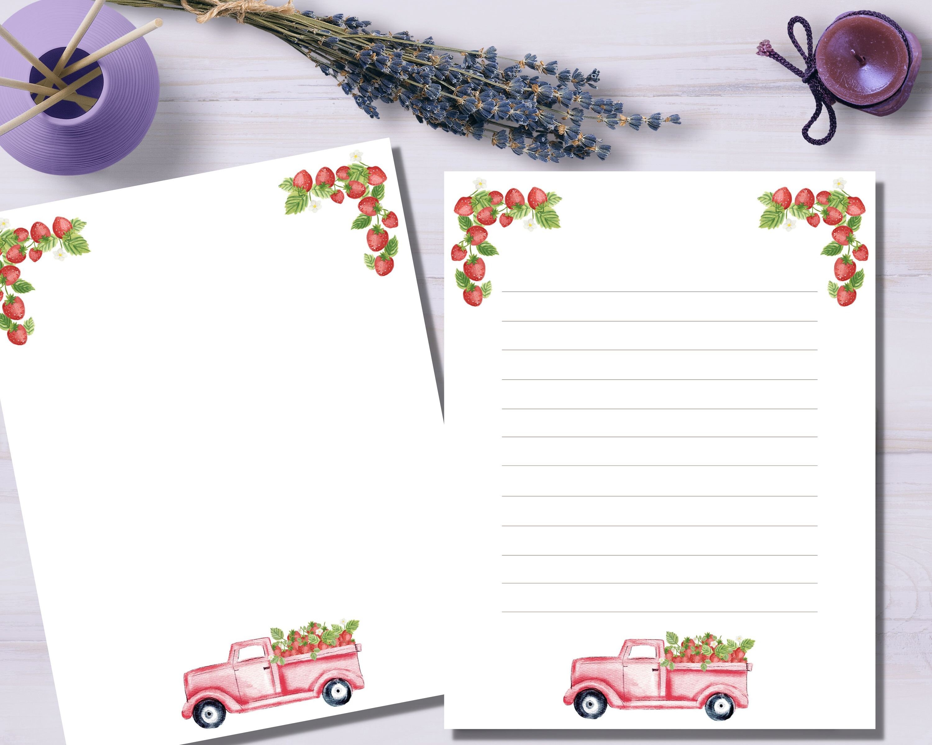 Printable Strawberry Writing Paper, Strawberry Letter Paper, Fruit ...