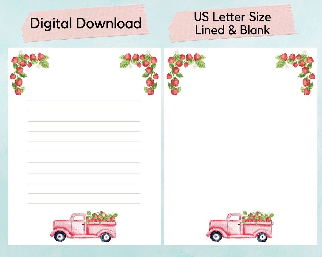 Printable Strawberry Writing Paper, Strawberry Letter Paper, Fruit ...