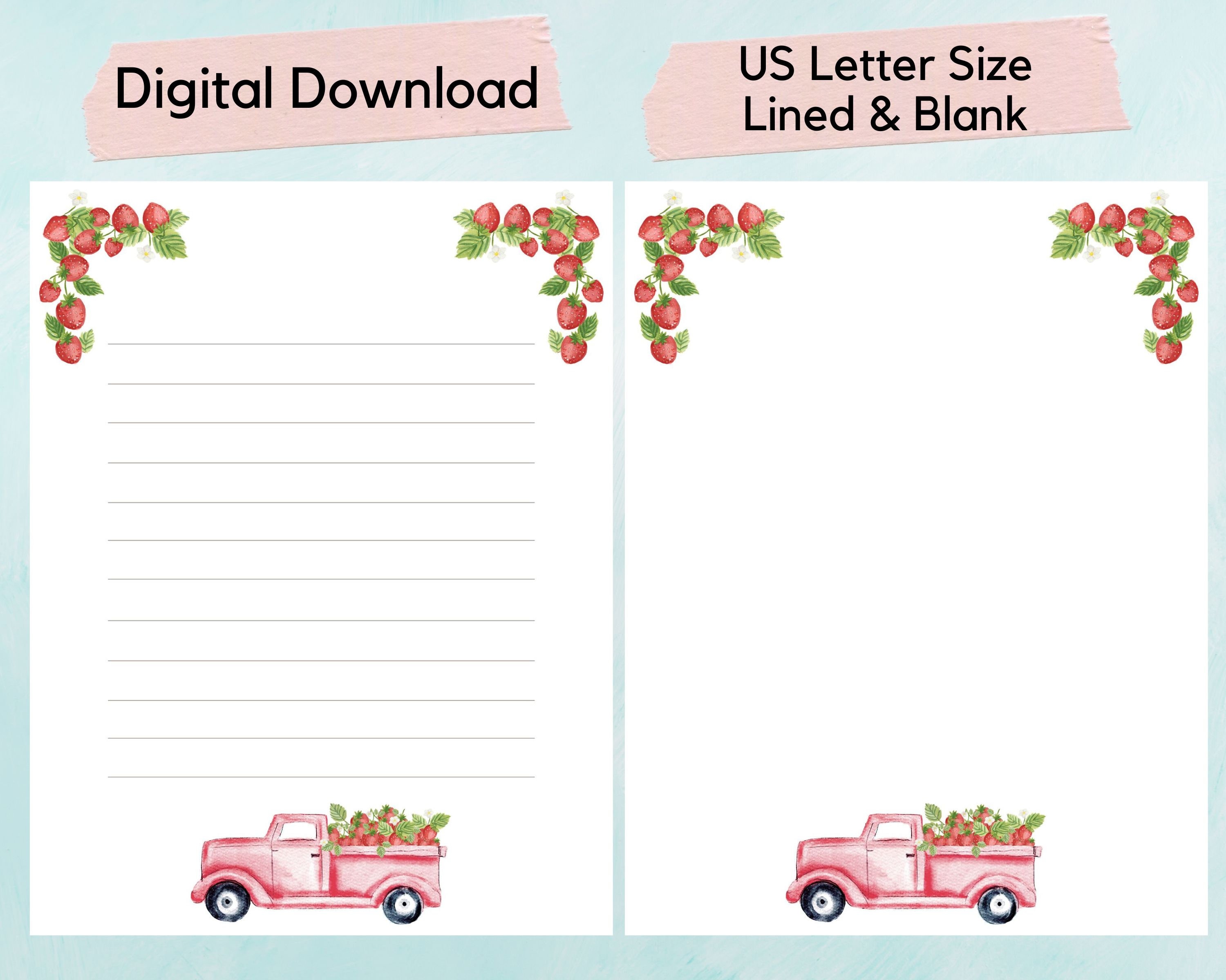 Printable Strawberry Writing Paper, Strawberry Letter Paper, Fruit ...