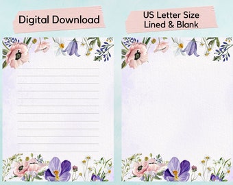 Printable Lavender Writing Paper, Lavender Letter Writing Paper, Floral ...