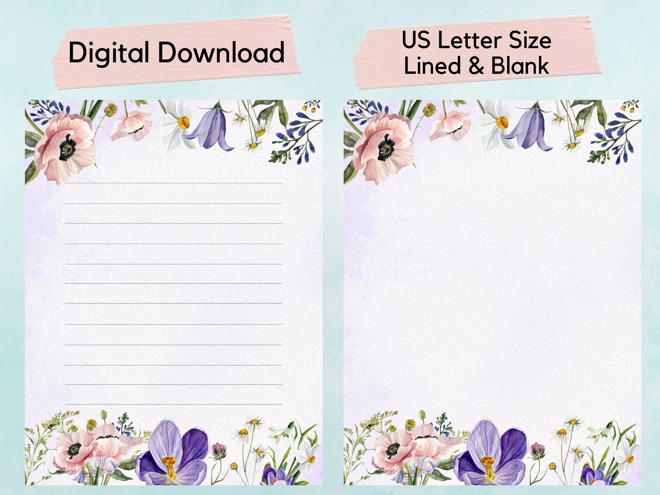 Printable Spring Floral Writing Paper, Wild Flower Letter Writing Paper ...