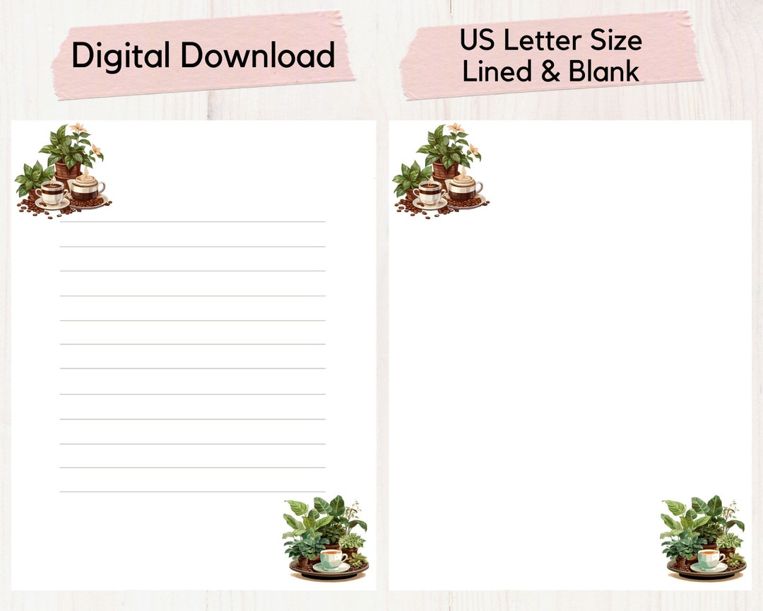 Printable Coffee Plant Writing Paper, Coffee Lover Letter Paper, Coffee ...