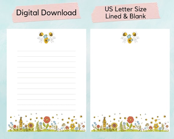 Cute Bee Printable Letter Paper Bee Writing Paper Floral | Etsy