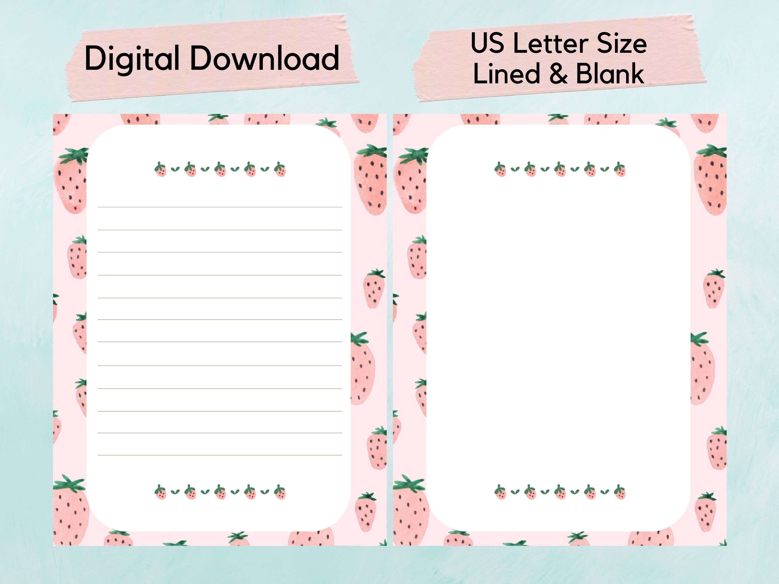 Printable Strawberry Writing Paper, Strawberry Letter Writing Kit ...