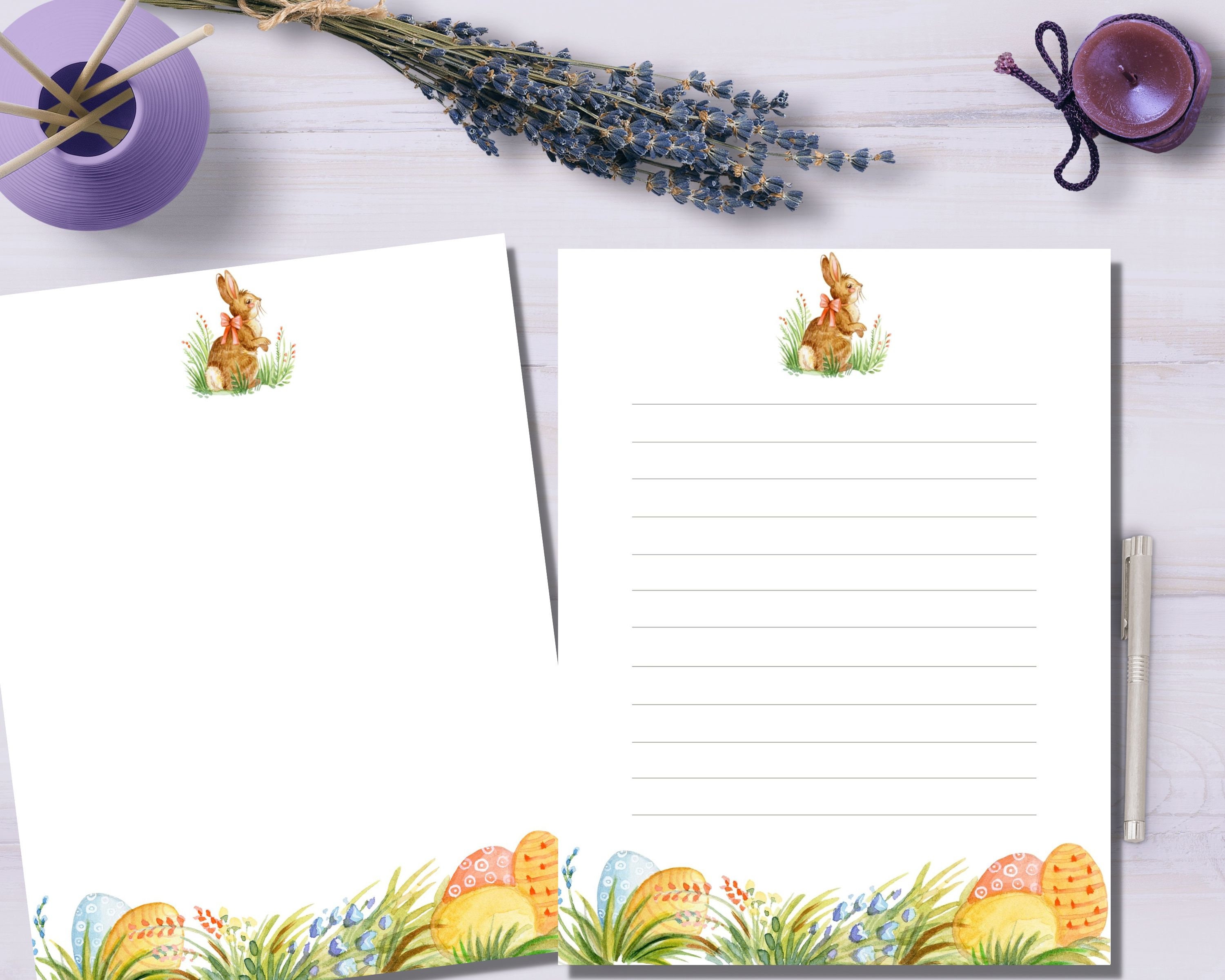 Easter Bunny Printable Letter Paper, Easter Writing Paper, Easter Eggs ...