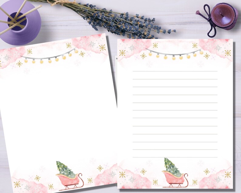 PRINTABLE Christmas Tree Letter Paper, Snowflake Writing Paper, Sleigh ...
