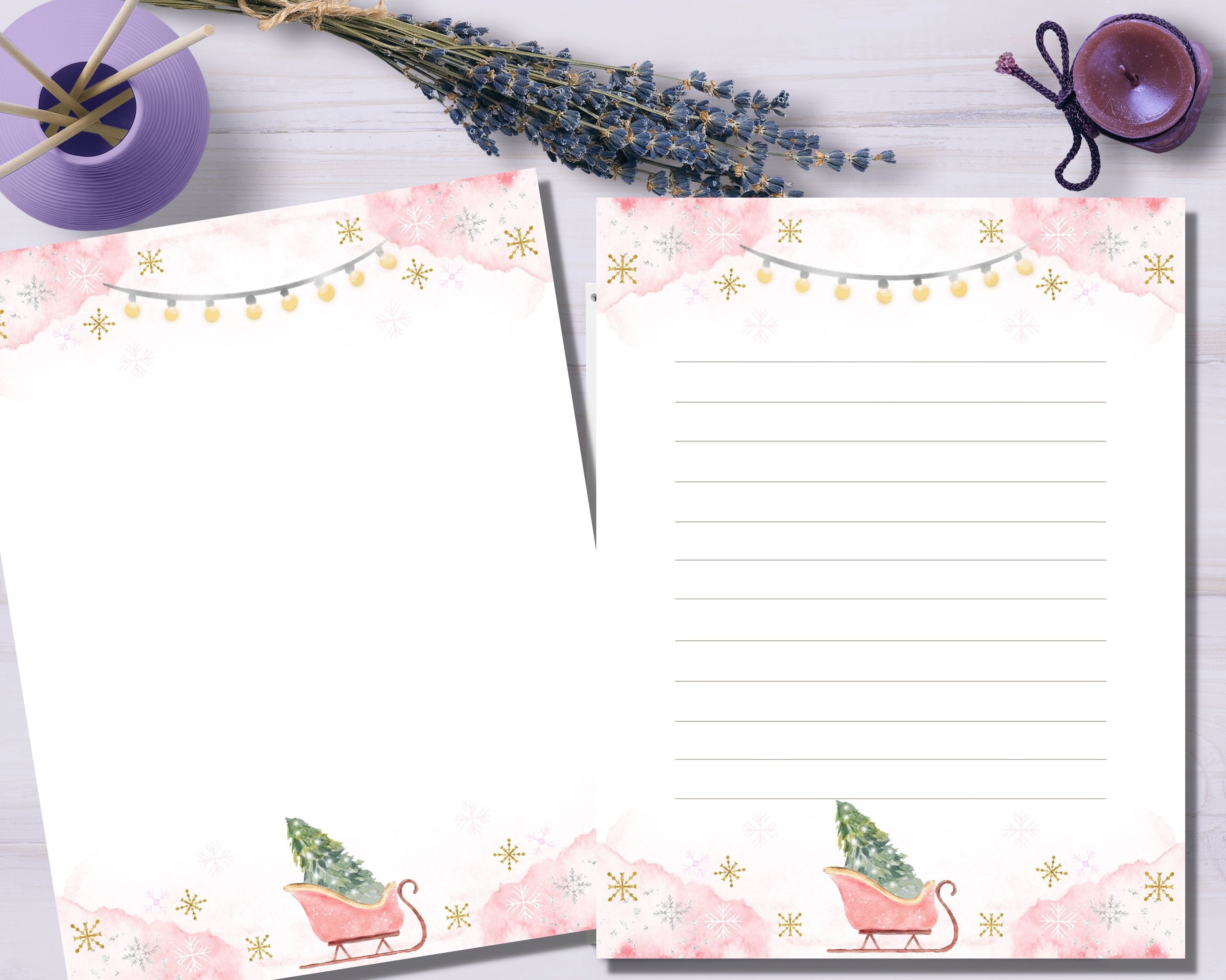 PRINTABLE Christmas Tree Letter Paper, Snowflake Writing Paper, Sleigh ...