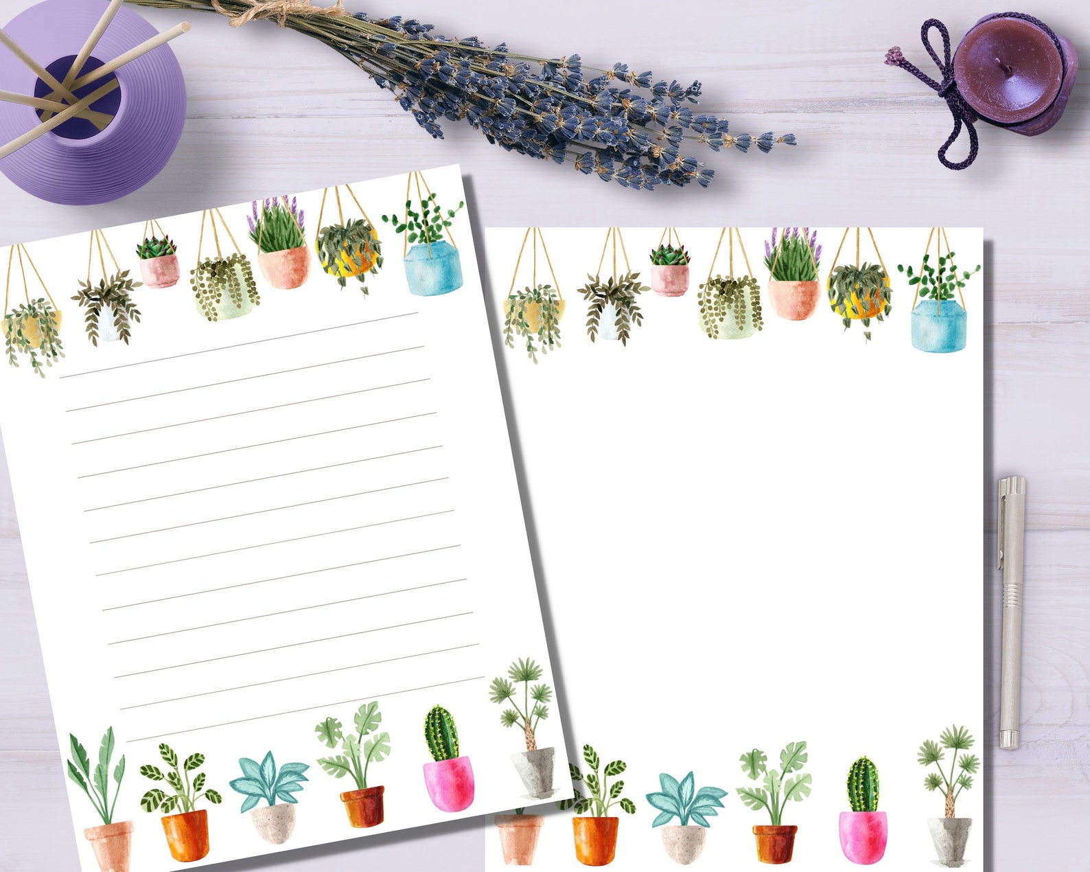 Potted Plant Printable Letter Paper, House Plants, Succulents, Writing ...