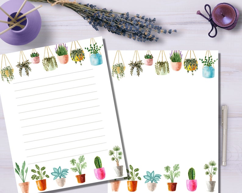 Potted Plant Printable Letter Paper, House Plants, Succulents, Writing ...