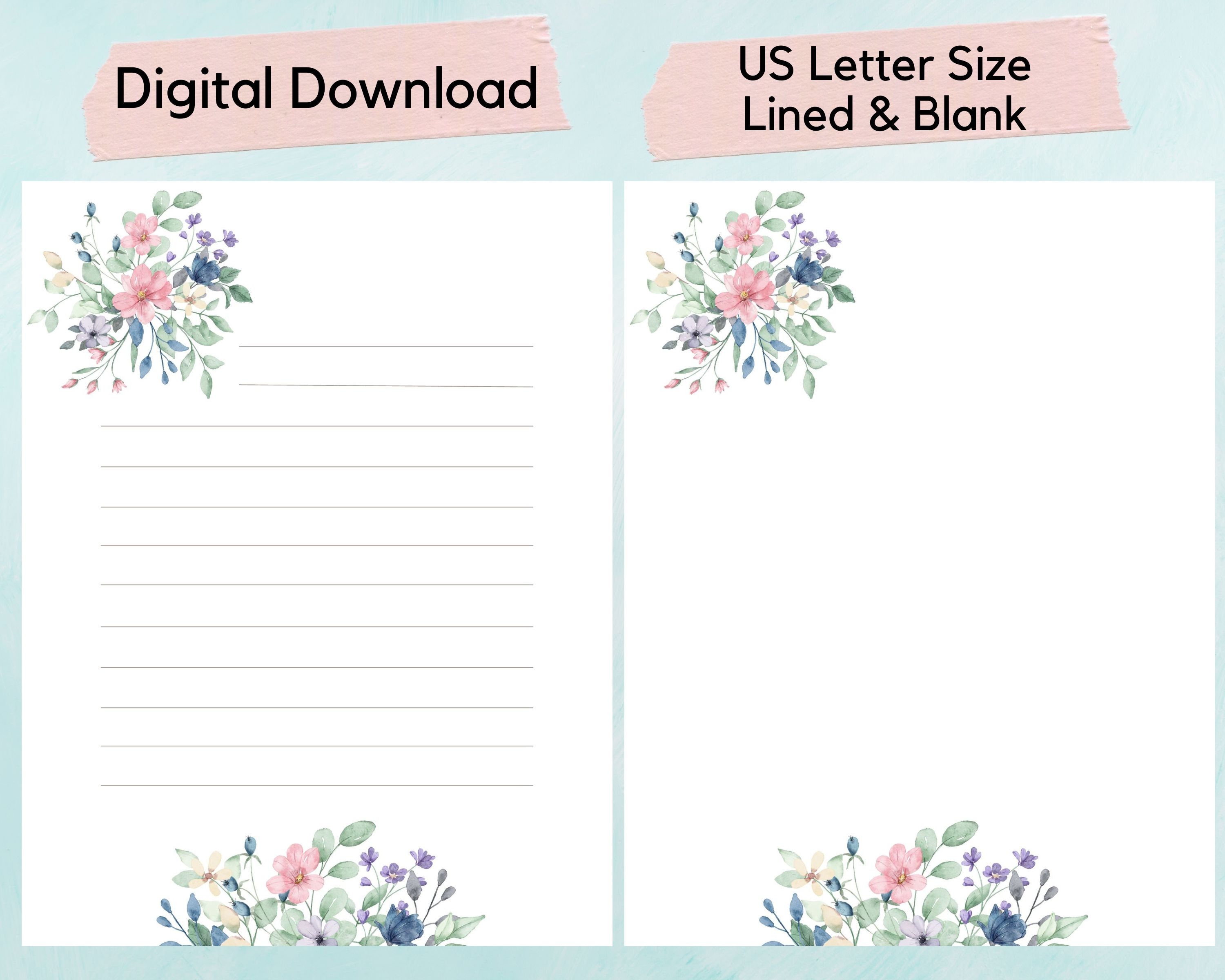 Printable Watercolor Floral Writing Paper, Wild Flower, Floral Letter ...