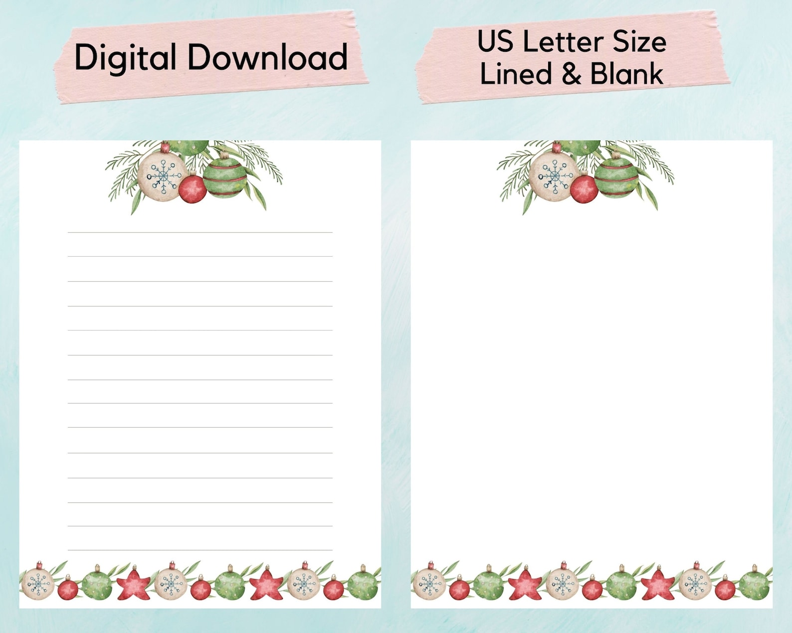 Christmas Letter Paper Printable, Holiday Writing Paper, Journal Page ...