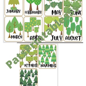 Months of the Year Flashcards With Trees. Trees Represent the Numerical ...