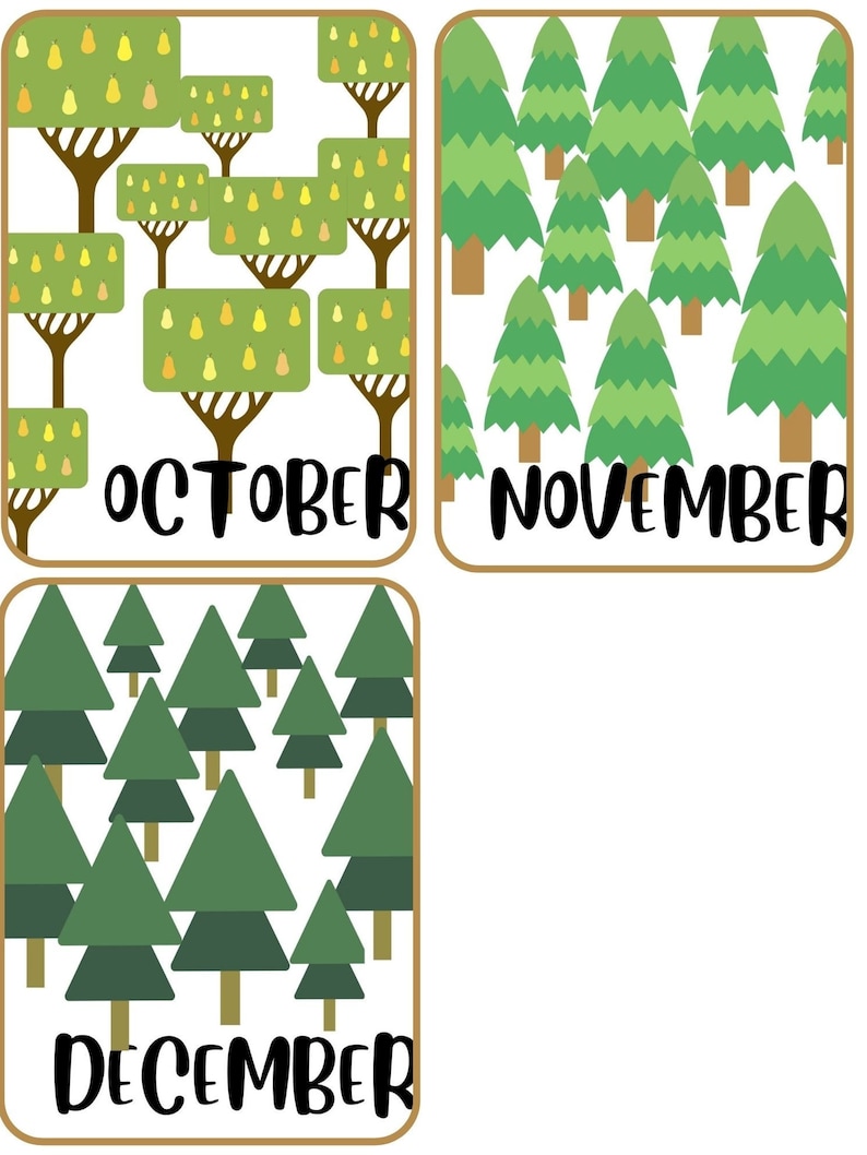 Months of the Year Flashcards With Trees. Trees Represent the | Etsy