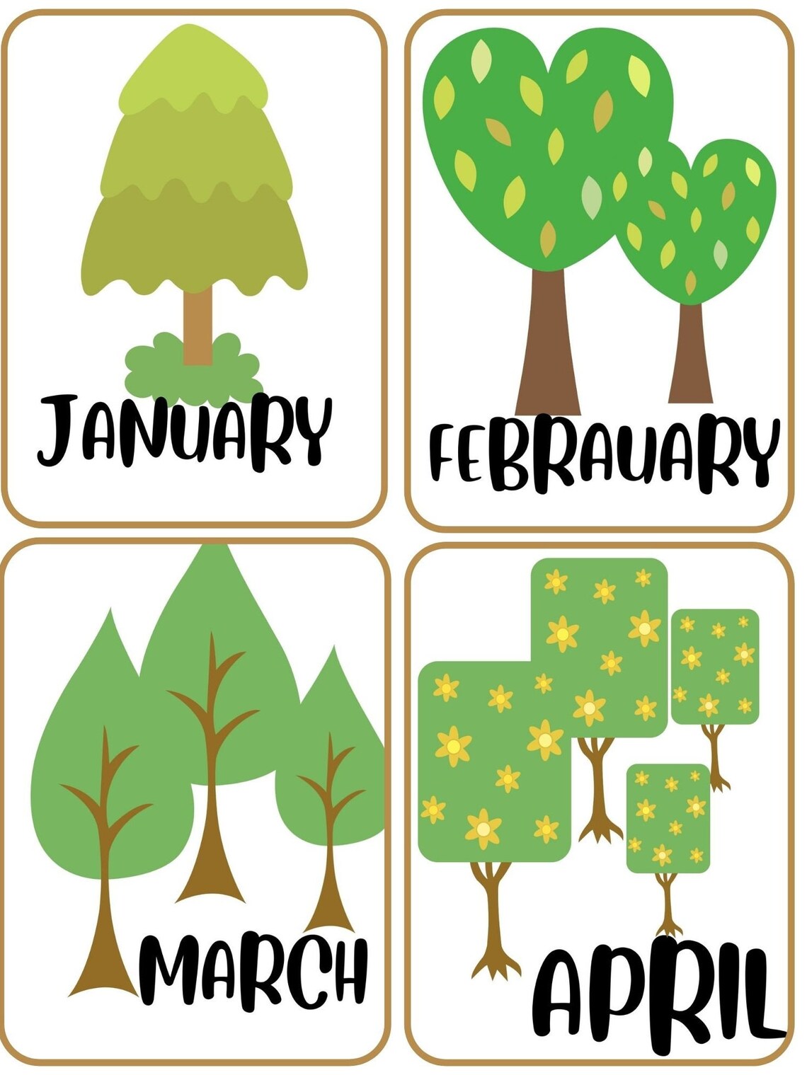 Months of the Year Flashcards With Trees. Trees Represent the | Etsy