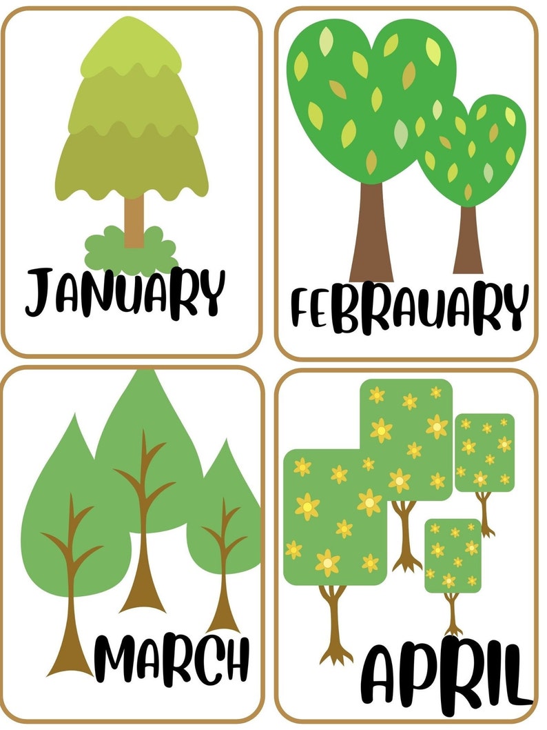 Months of the Year Flashcards With Trees. Trees Represent the | Etsy